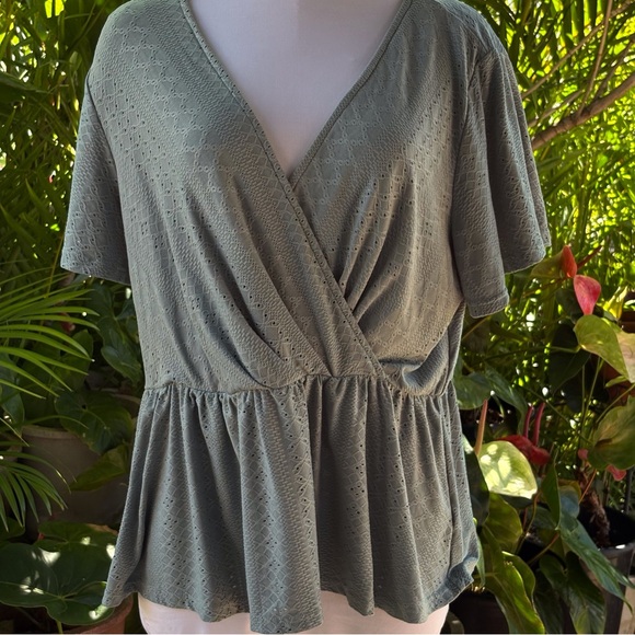 Tops | Sage Colored Wrap Top With Eyelet Designs | Poshmark